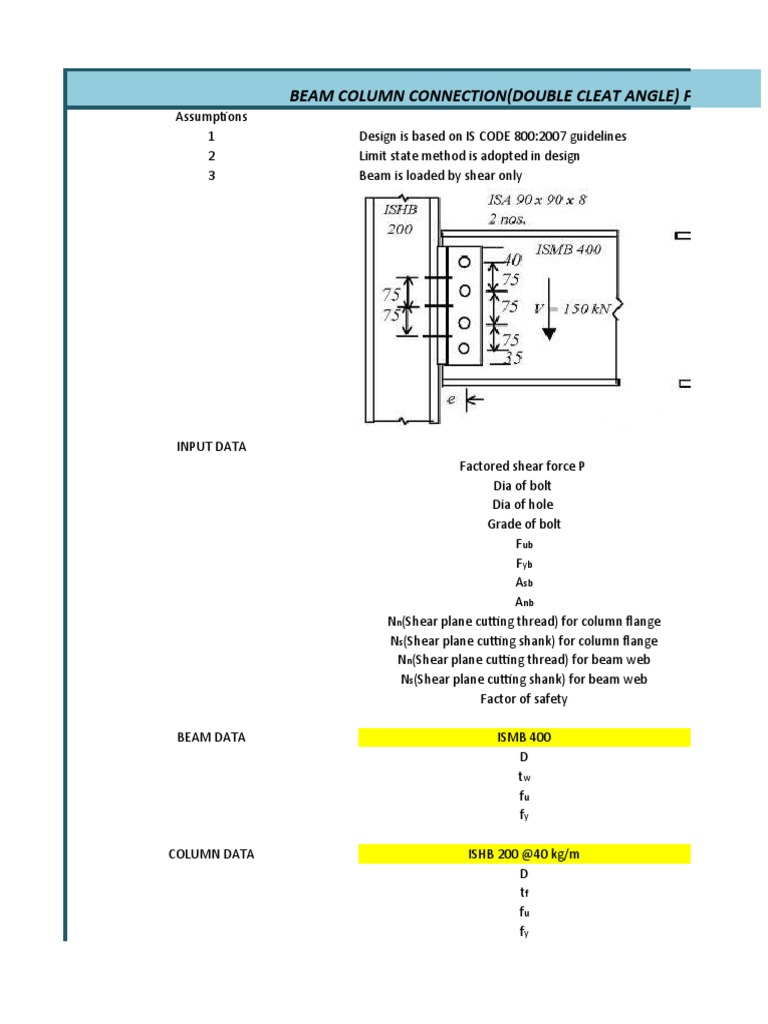 Beam Column Cleat Angle Connection | PDF | Screw | Mechanical Engineering