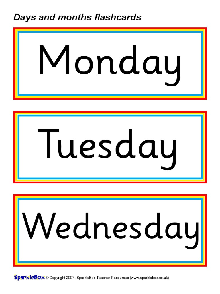 Days of The Week Flashcards PDF | PDF