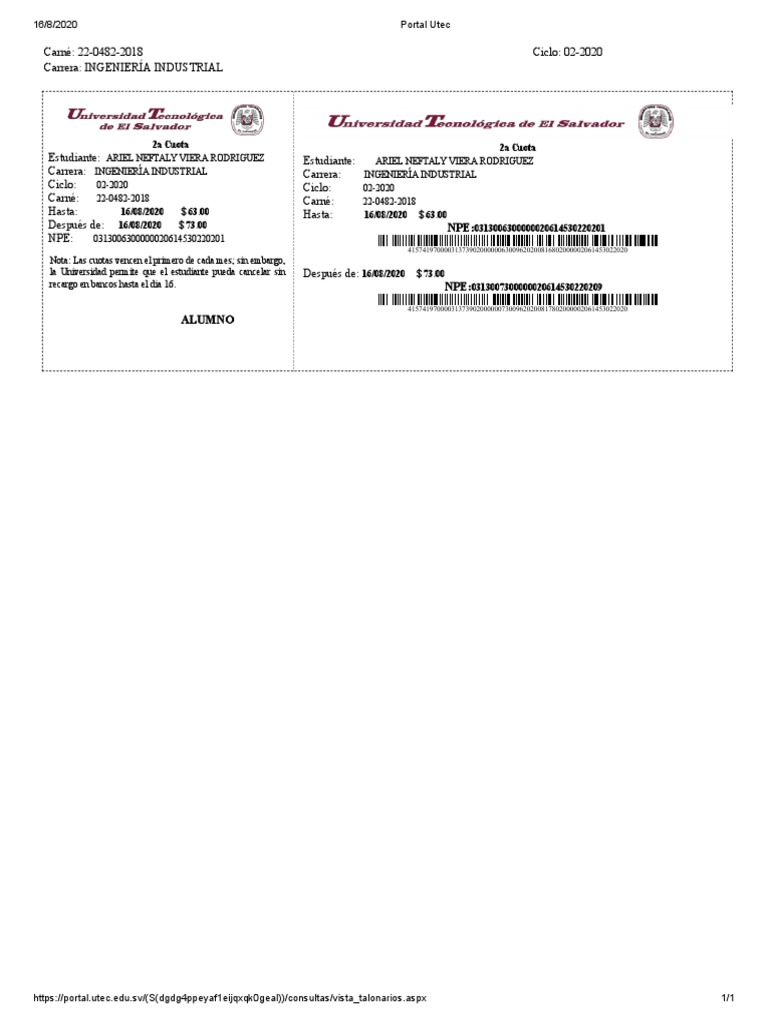 Utec Boleta de Pago | PDF