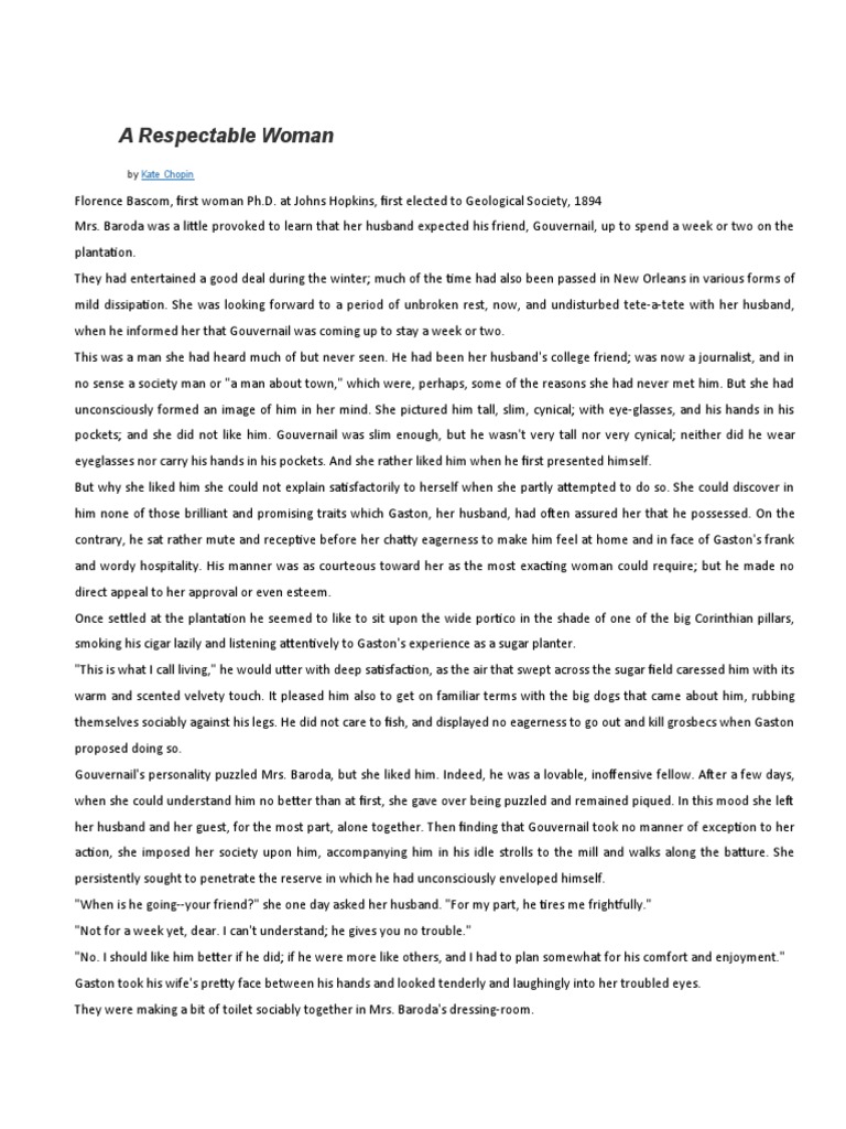 A Respectable Woman: Kate Chopin | PDF