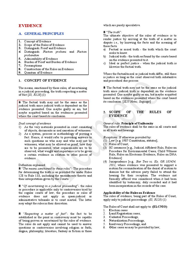 Legal Evidence Essentials | PDF | Relevance (Law) | Evidence (Law)