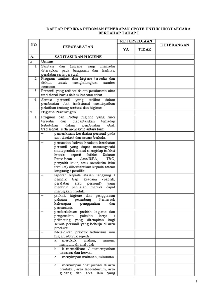 Cheklist Penilaian CPOTB Bertahap 1 | PDF