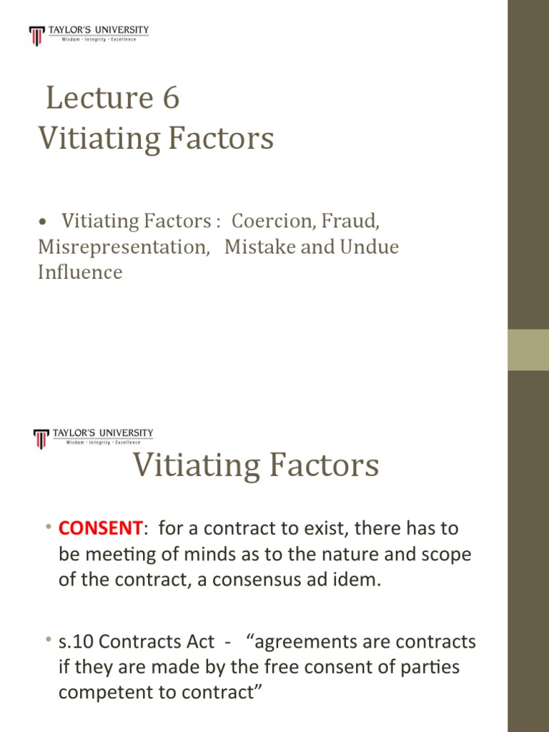 Vitiating Factors in Contract Law | PDF | Misrepresentation | Private Law
