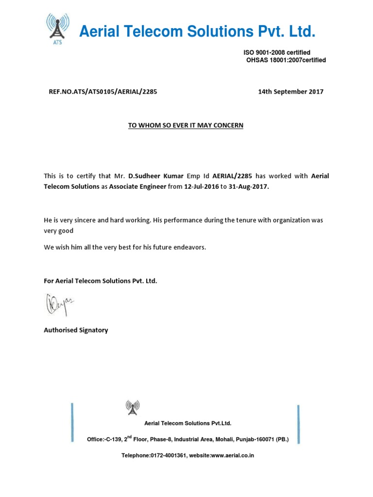 Aerial Releaving Letter PDF | PDF