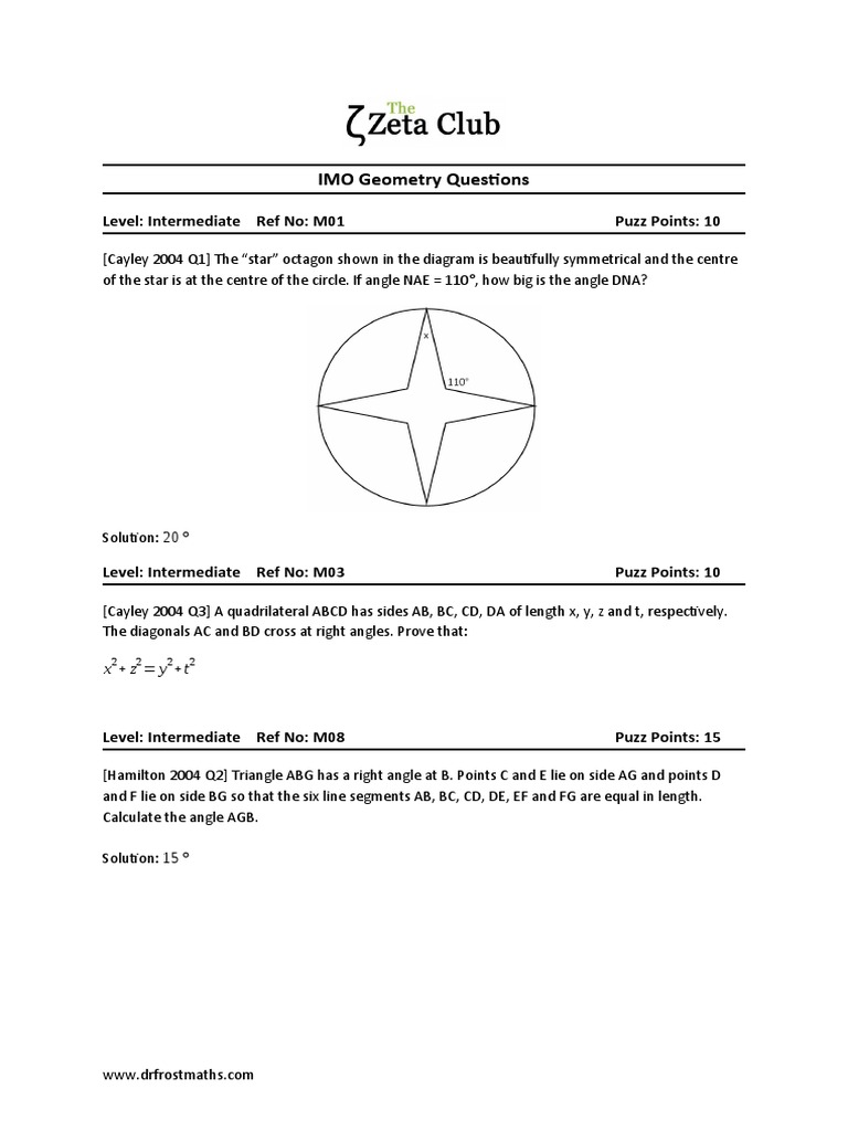 IMO Geometry Questions: Level: Intermediate Ref No: M01 Puzz Points: 10 ...