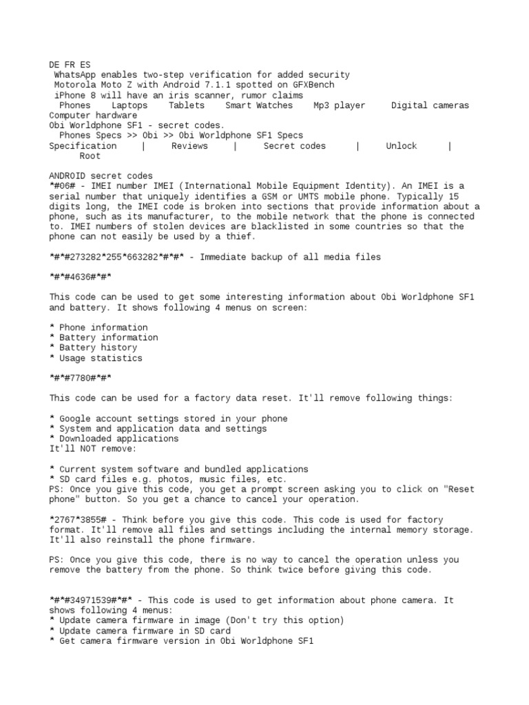 Obi Phone Codes | PDF | High Speed Packet Access | Media Technology