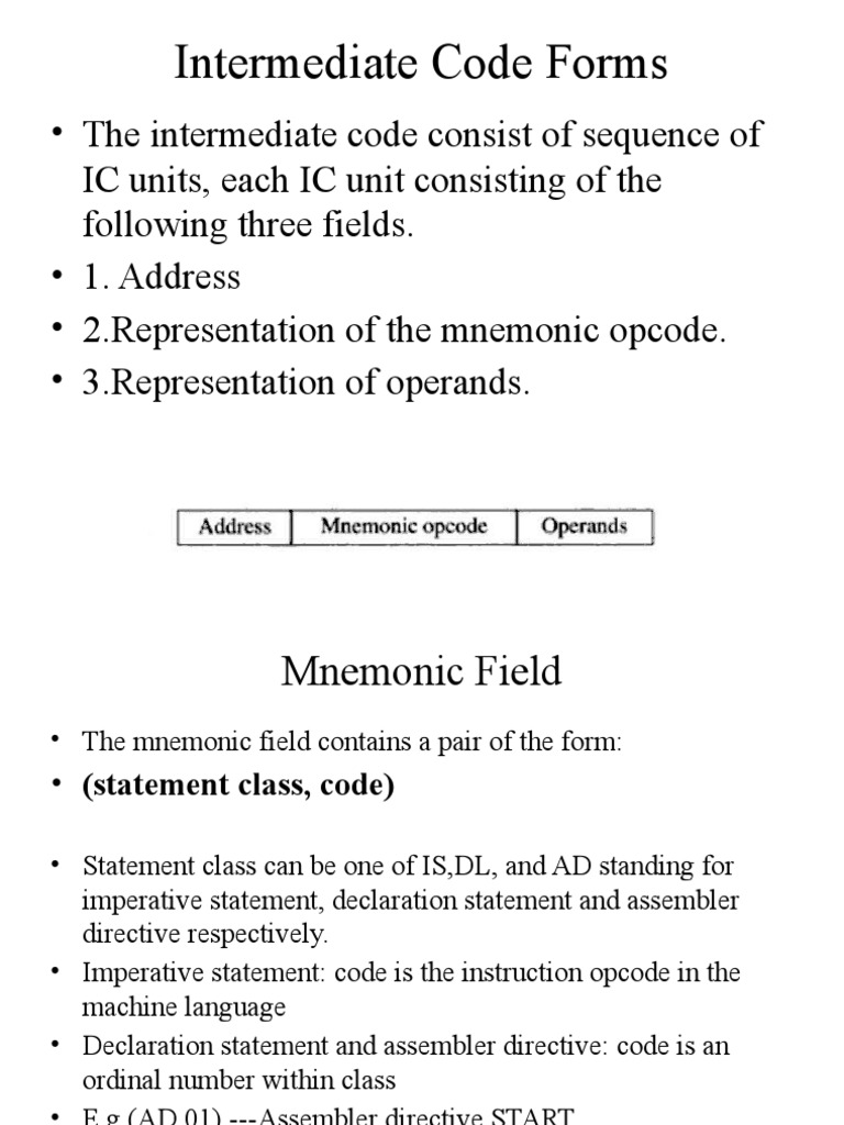 Intermediate Code Forms (Variant I and Variant II)