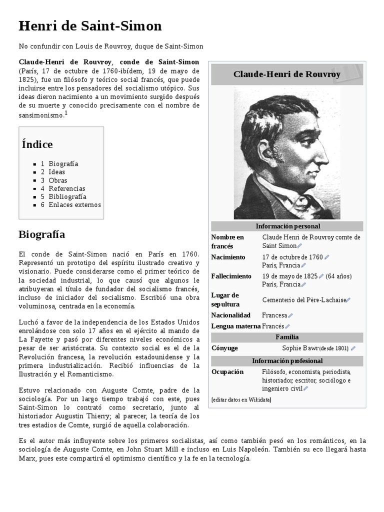Henri de Saint-Simon | PDF | Ideologías sociales | Teorías filosóficas
