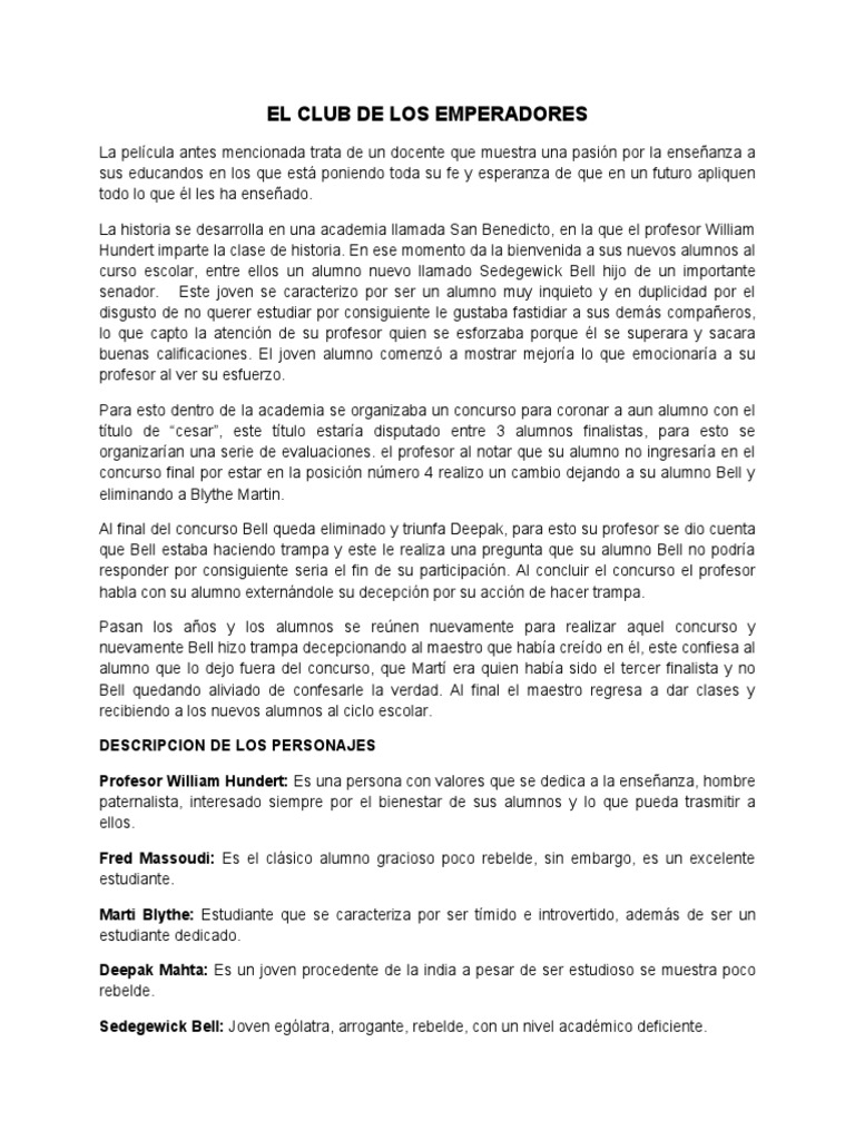 El Club de Los Emperadores | PDF | Maestros | Escuelas
