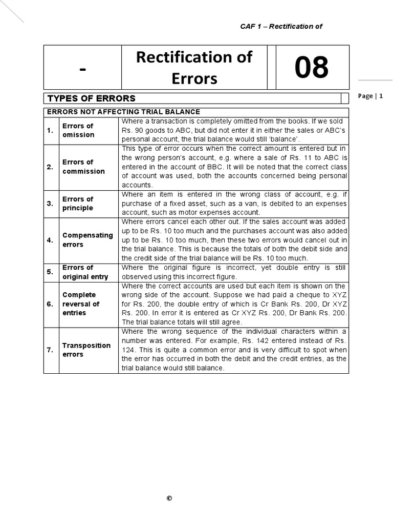 08-Rectification-Of-Errors Good One | PDF | Debits And Credits ...
