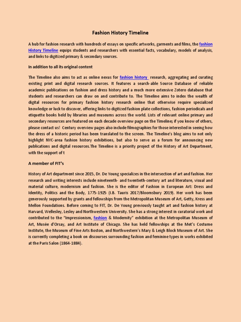Comprehensive Fashion History Timeline | PDF | Museum | Library And Museum