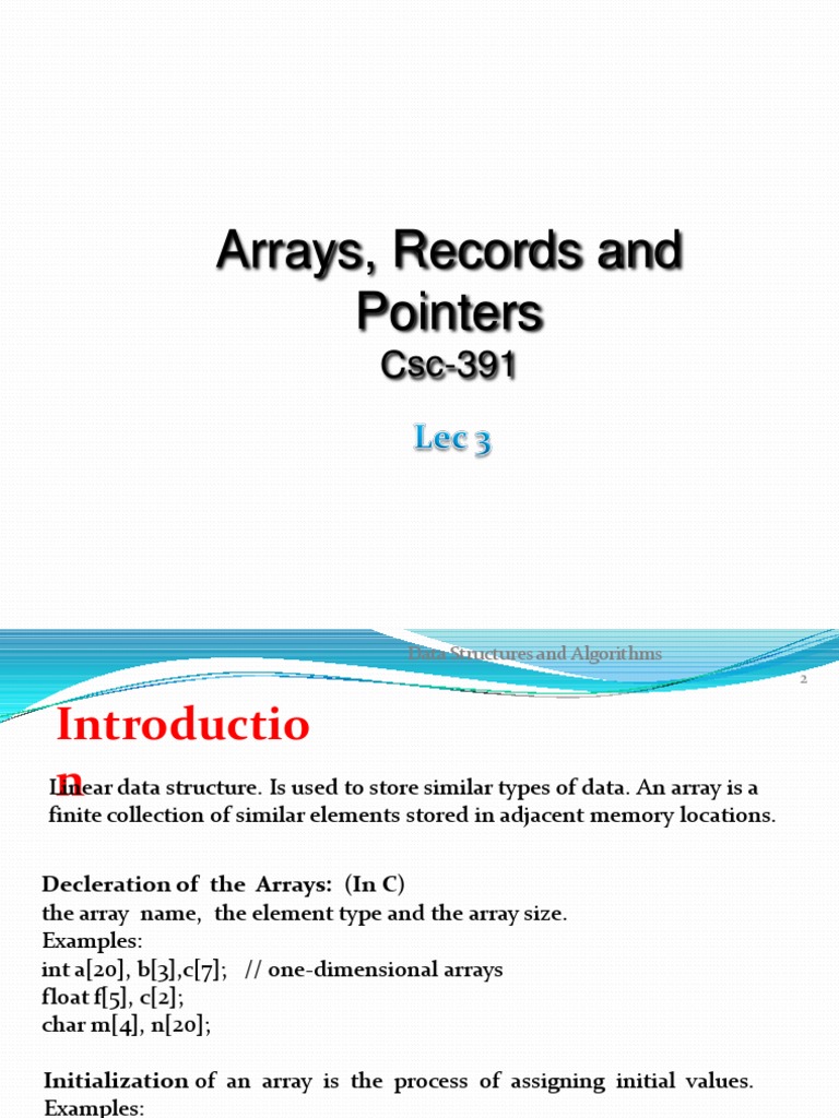 Arrays, Records and Pointers | PDF | Array Data Structure | Information Retrieval