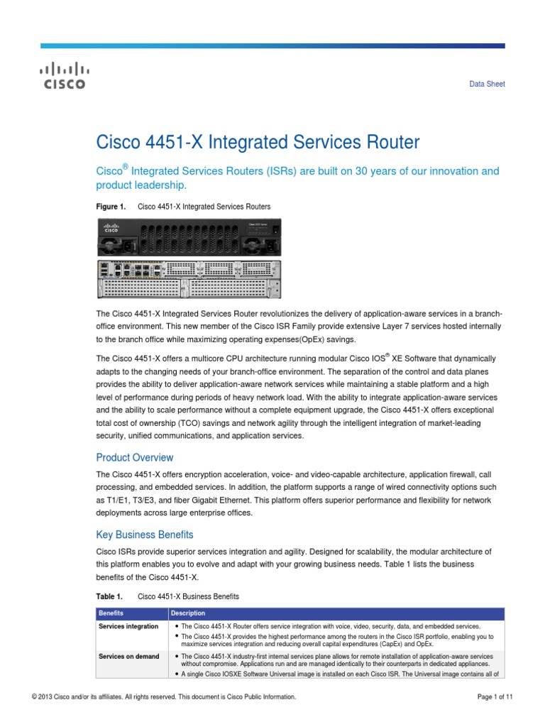 Cisco 4451-X Integrated Services Router | PDF | Cisco Systems | Computer Network