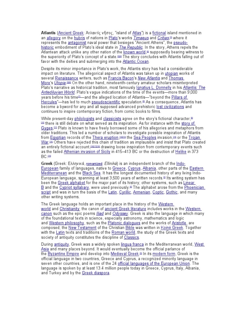 Plato's Fictional Account of Atlantis: An Allegory of Hubris and the ...