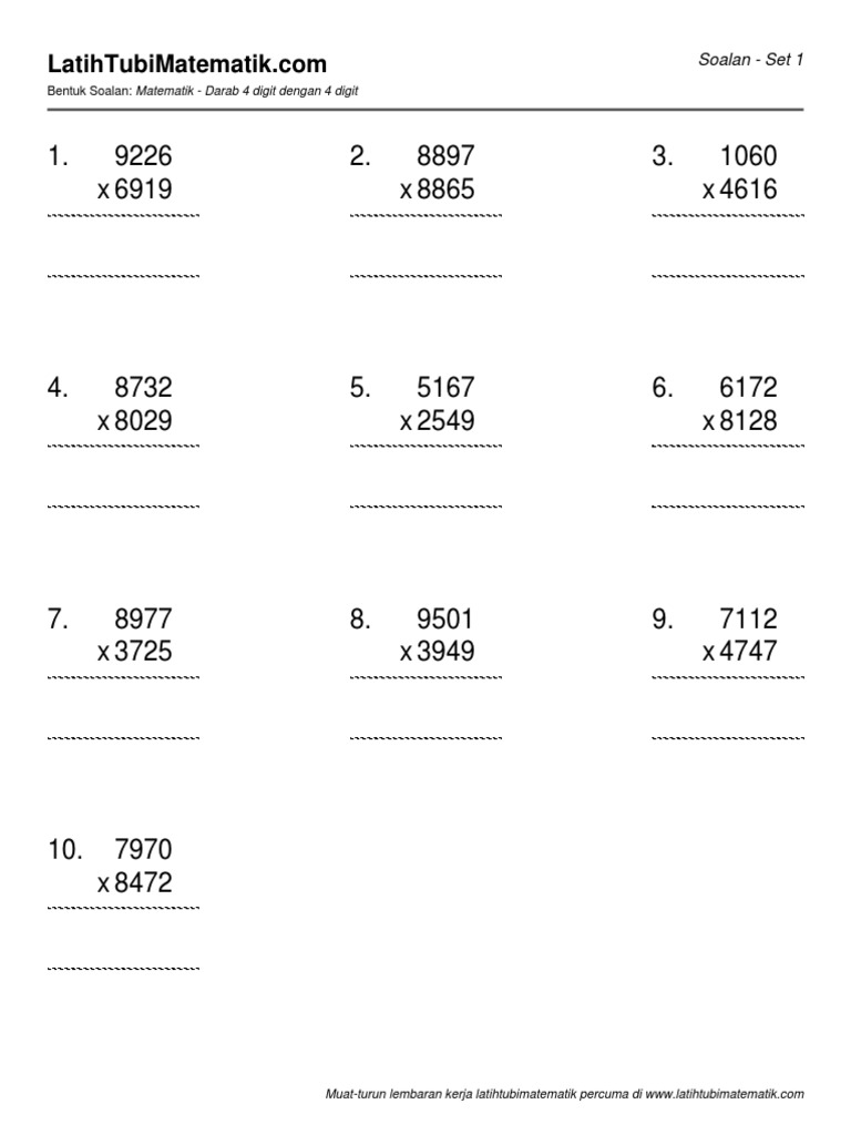 Darab 4 Digit Dengan 4 Digit Set 1 | PDF