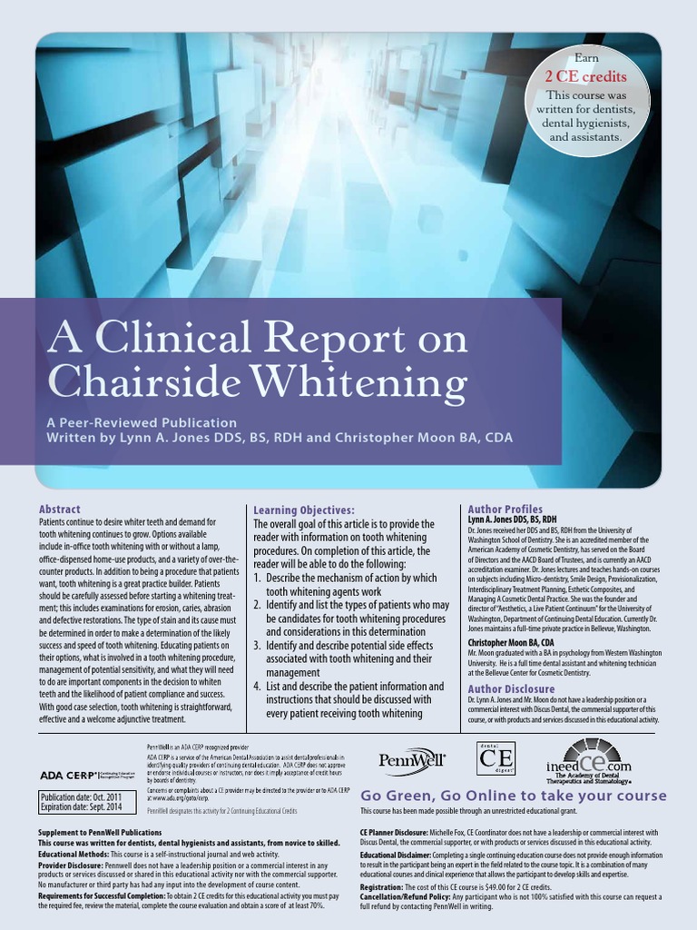A Clinical Report On Chairside Whitening | PDF | Tooth Enamel | Mouth