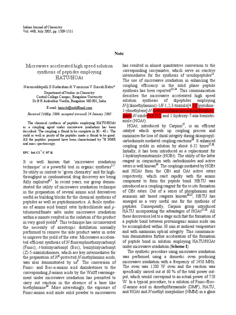 Microwave Accelerated High Speed Solution Synthesis of Peptides ...