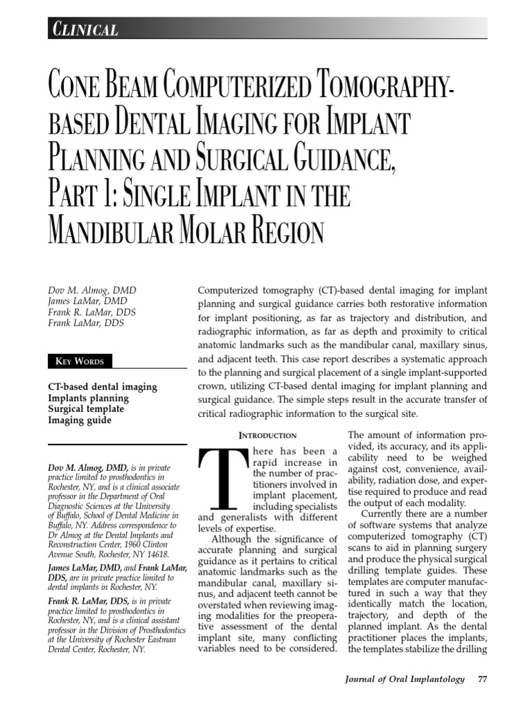 Cone Beam Computerized Tomography-Based Dental Imaging For Implant ...