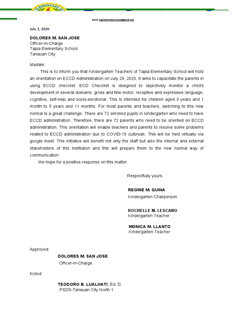 Activity Proposal Orientation On ECCD Admin 07 29 2020 | PDF ...