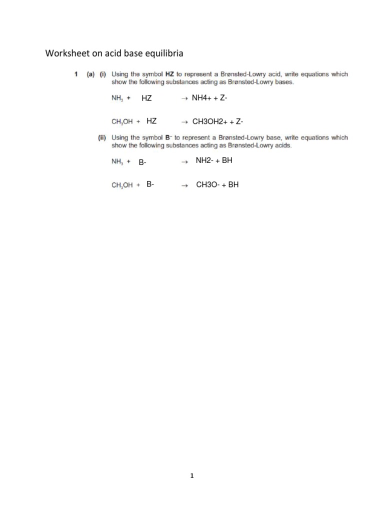 Acid-Base Equilibria Worksheet | PDF