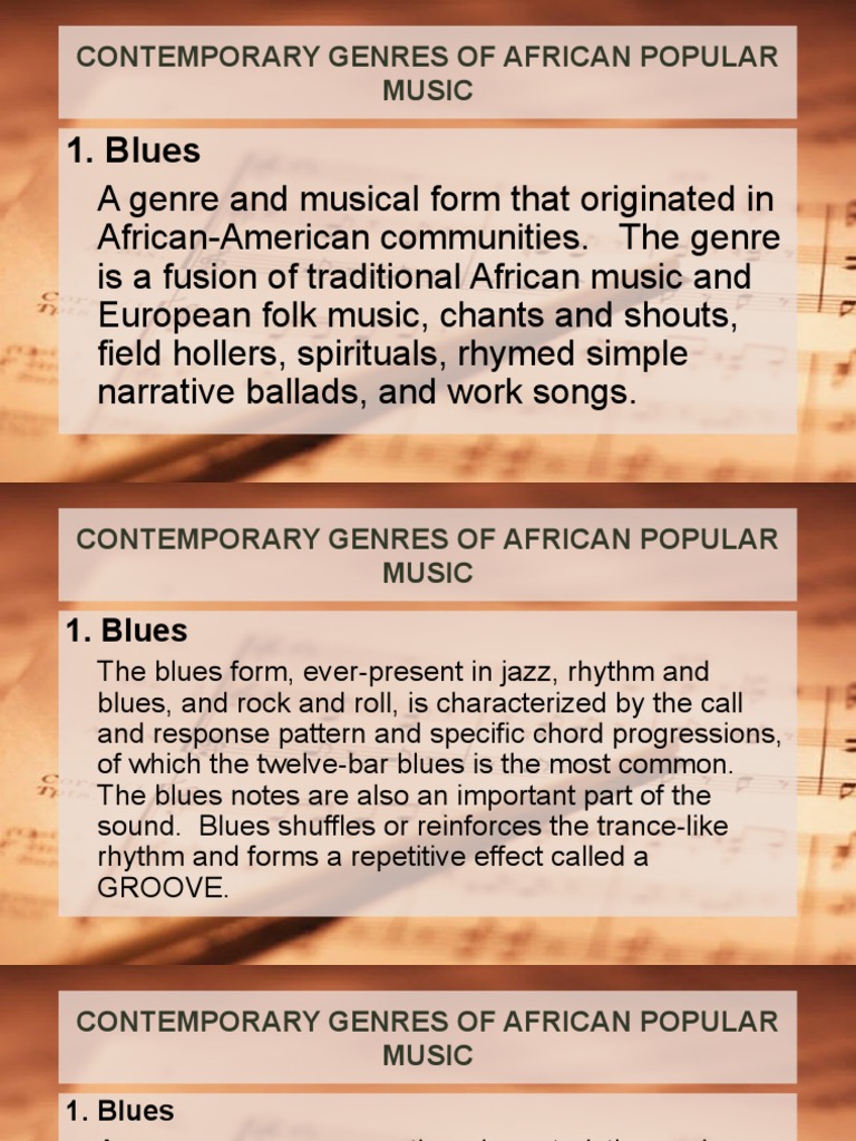 Contemporary Genres of African Music | PDF | Blues | African American Music