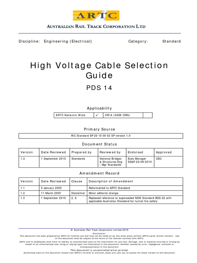 High Voltage Cable Selection Guide: Discipline: Engineering (Electrical ...