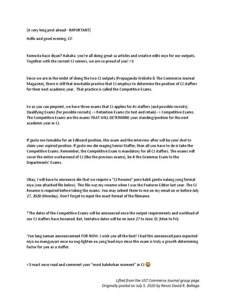 Compet Exam Reminders 2020 | PDF