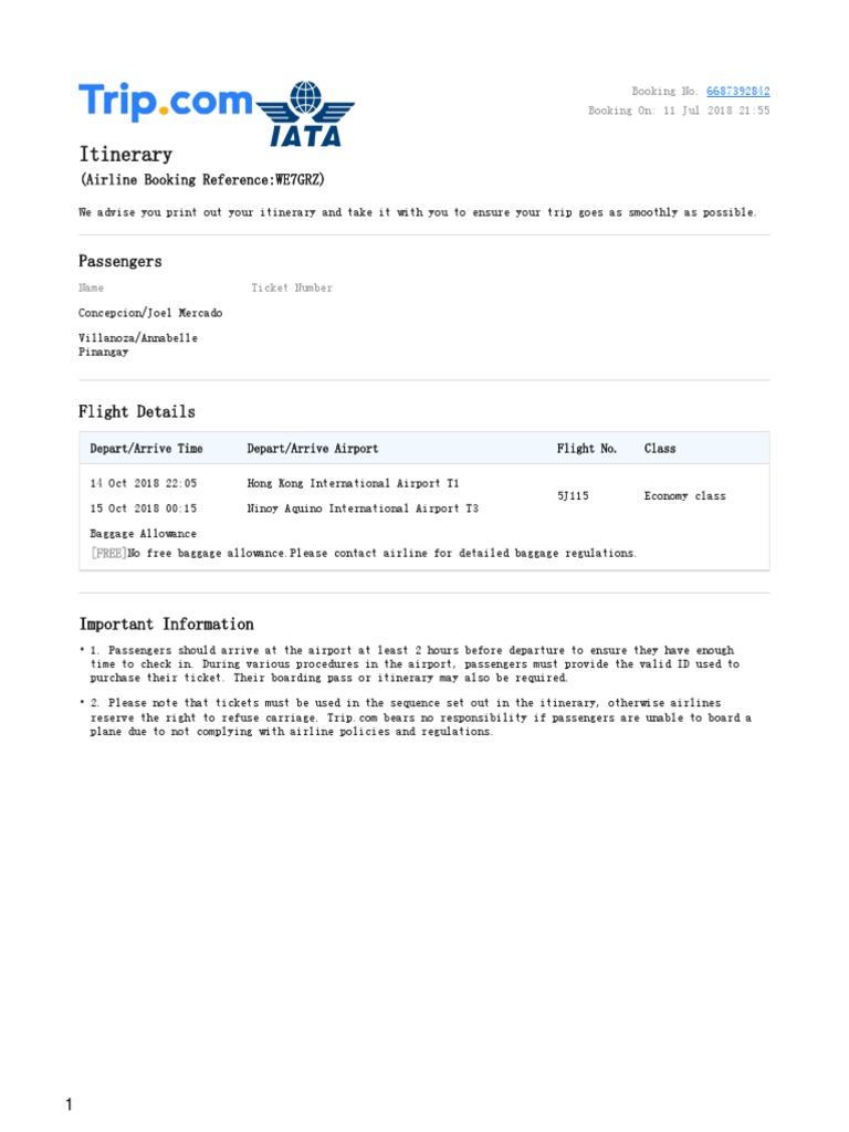 Flight Itinerary for Booking 6687392842 | PDF | Business