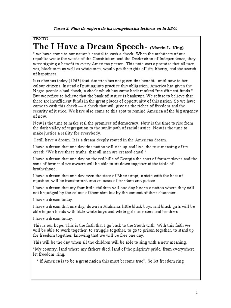 The I Have A Dream Speech | PDF | Public Sphere | Justice