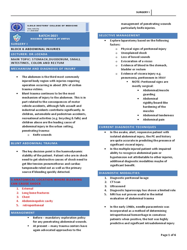 Surgery Block 2.1 - Abdominal, Rectal Injury (Dr. Lozada) - 2 | PDF ...