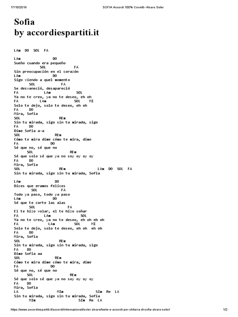 SOFIA Accordi 100% Corretti - Alvaro Soler | PDF