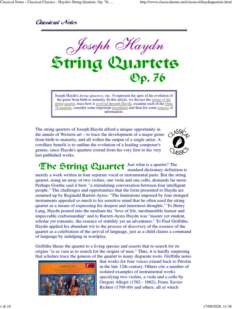 Haydn's String Quartets, Op 76 (Peter Gutmann) | PDF | String Quartet ...