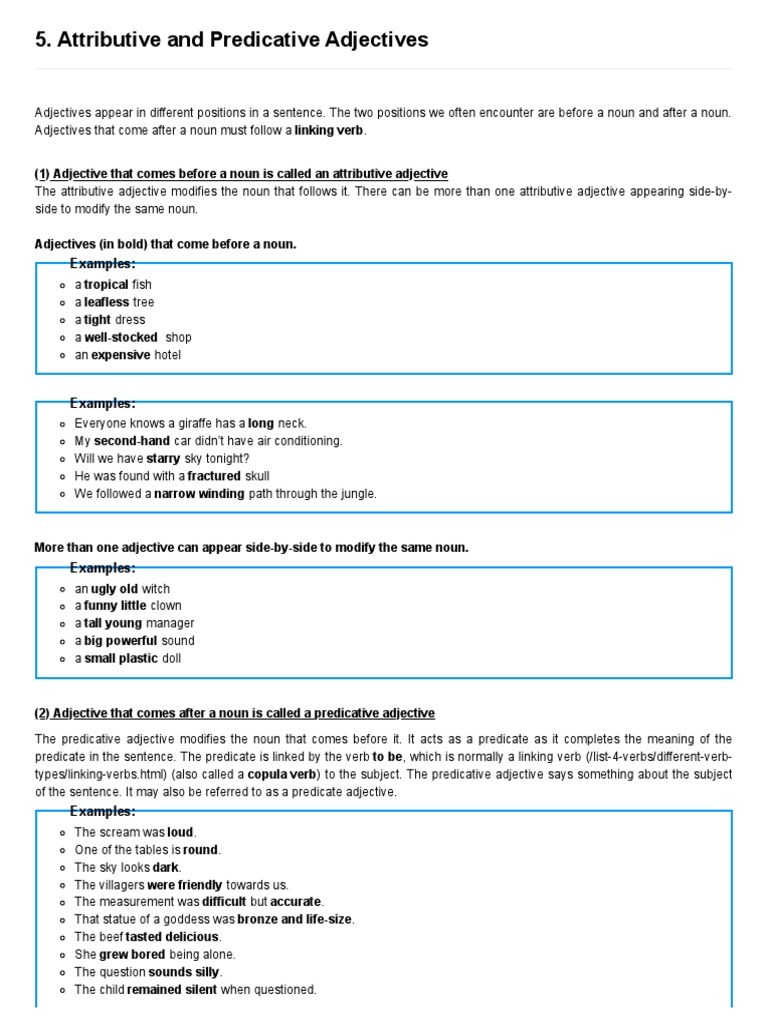 Attributive and Predicative Adjectives | PDF | Adjective | Predicate (Grammar)