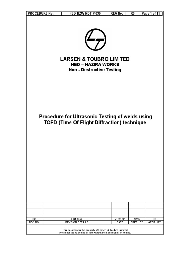 NT-P-030, UT by TOFD Procedure | PDF | Ultrasound | Nondestructive Testing