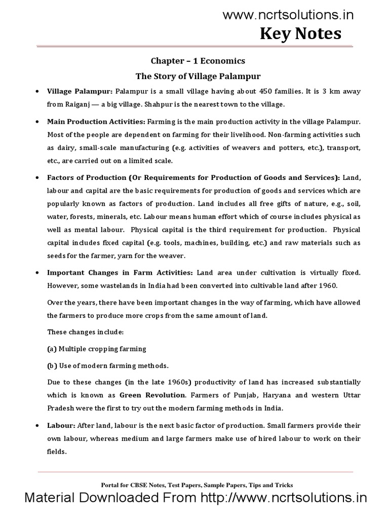 Chapter - 1 Economics The Story of Village Palampur: Portal For CBSE ...