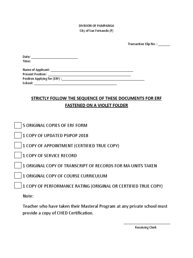 Strictly Follow The Sequence of These Documents For Erf Fastened On A ...