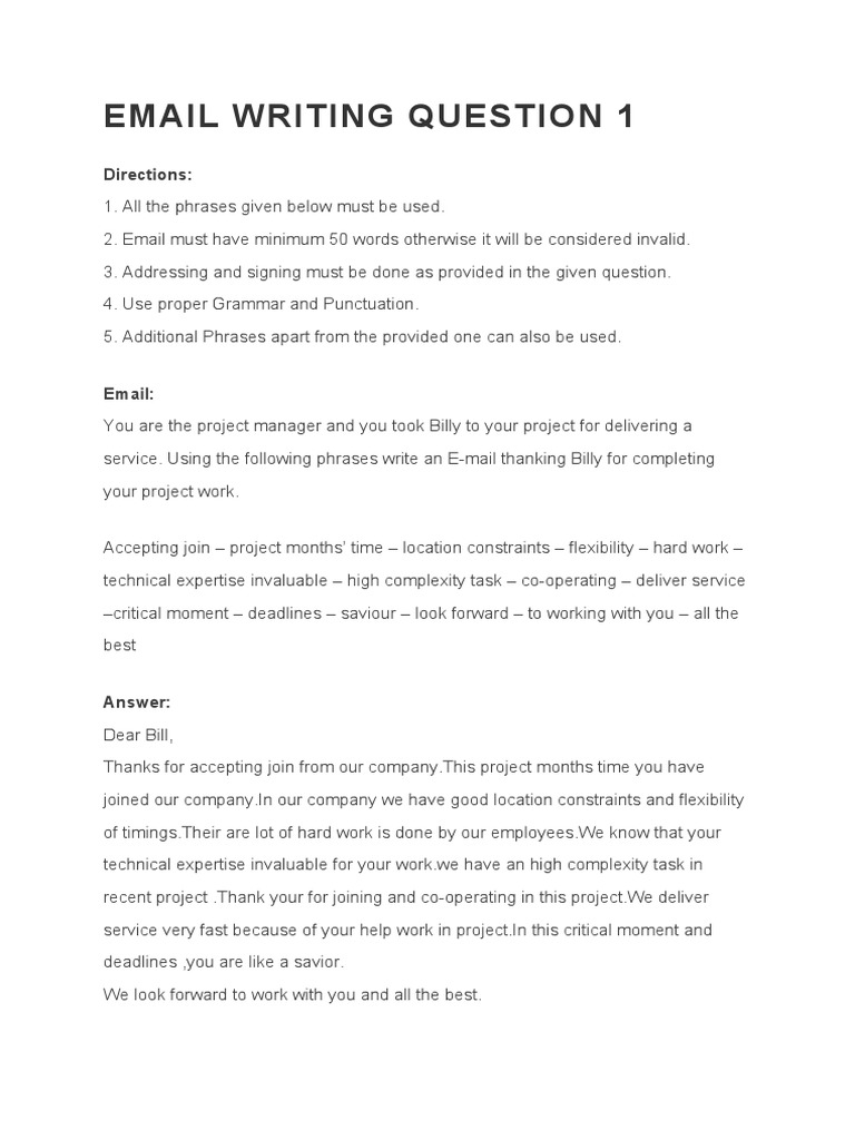 Email Writing Question 1: Directions | PDF