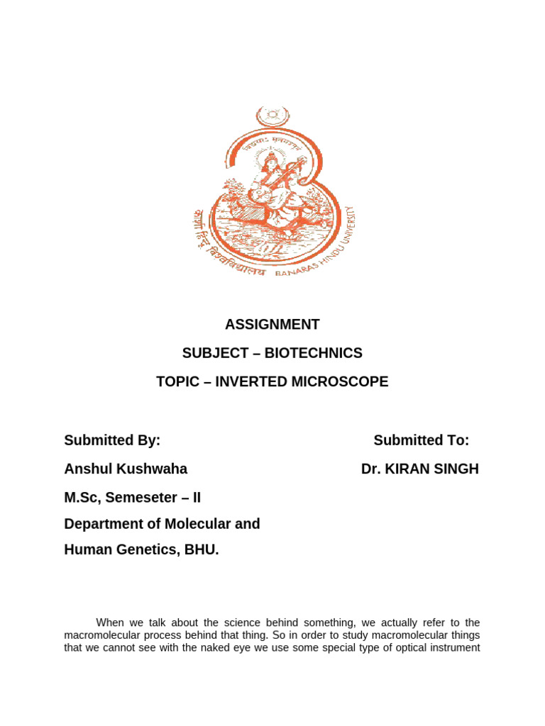 Analysis of an Inverted Microscope: Understanding its Principle ...