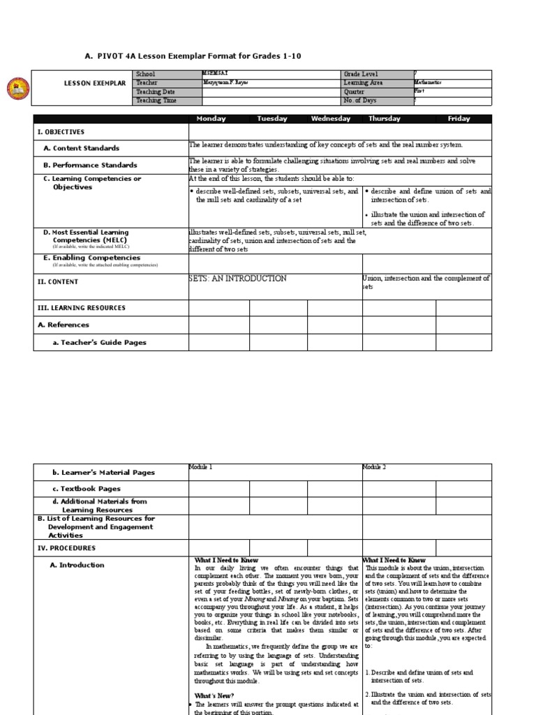 Week1module-1 Exemplar Math 7 | PDF | Question | Learning