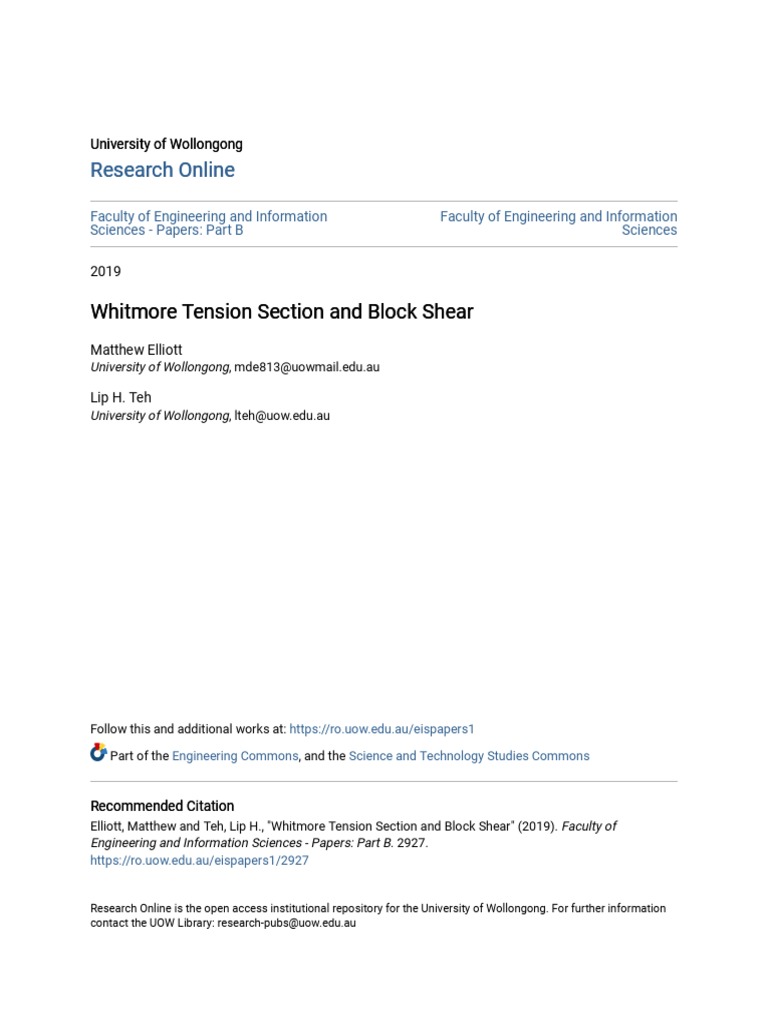 Whitmore Tension Section and Block Shear | PDF | Fracture | Yield ...