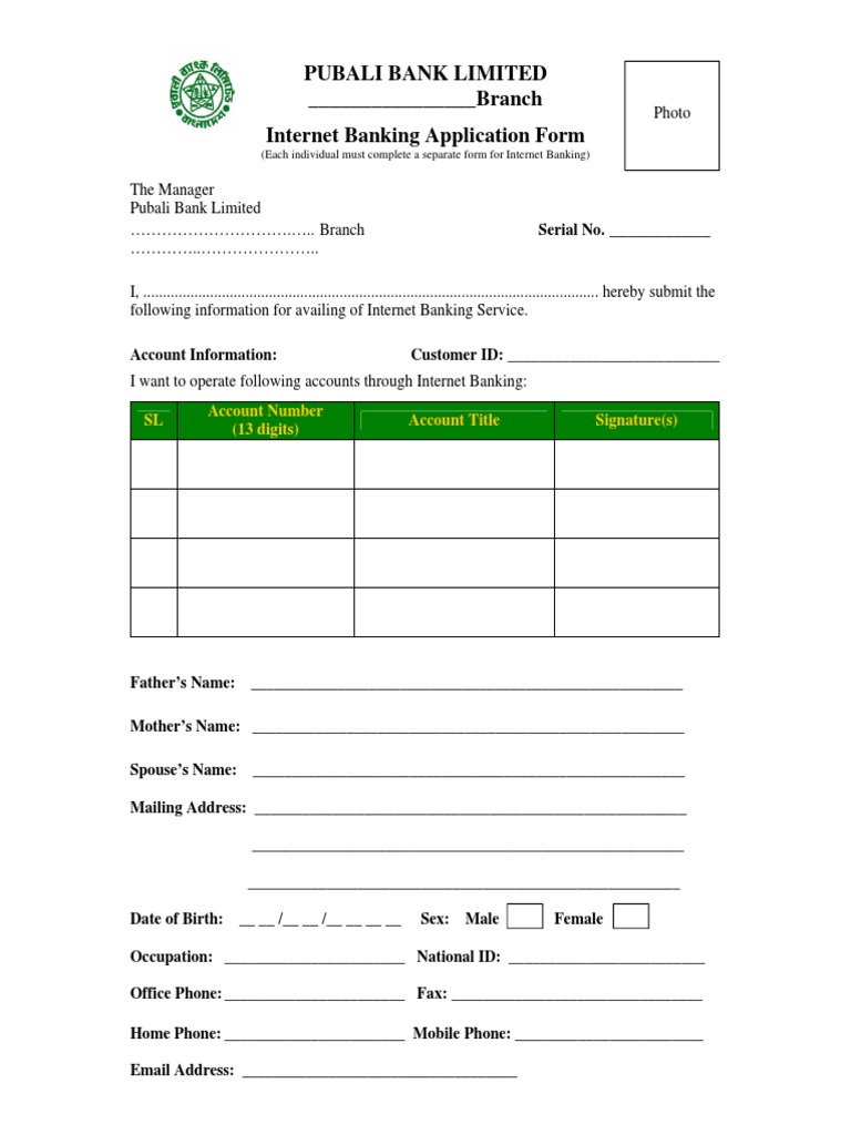 Pubali Bank Limited - Branch Internet Banking Application Form | PDF ...