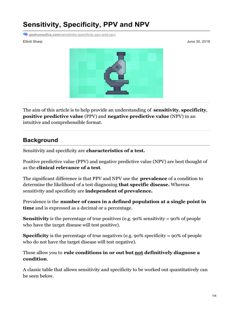 Sensitivity Specificity PPV and NPV | PDF | Sensitivity And Specificity | Statistical Data Types