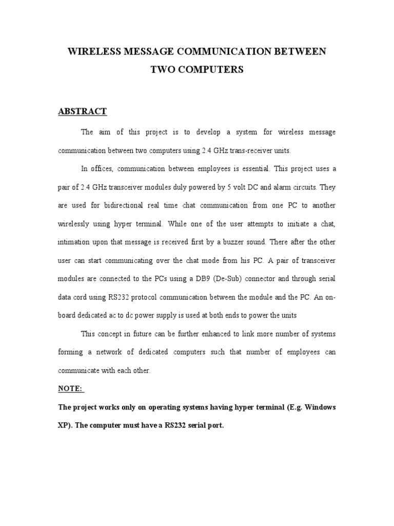 Wireless Message Communication Between Two Computers | PDF | Technology ...