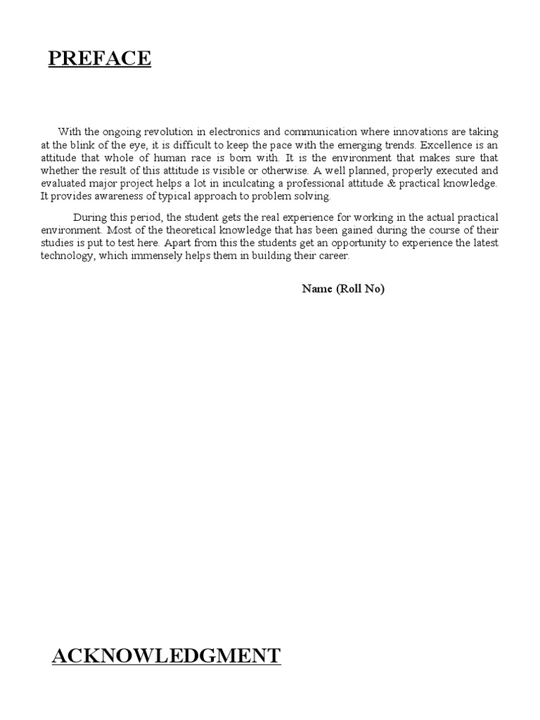 Project Preface and Acknowledgment | PDF