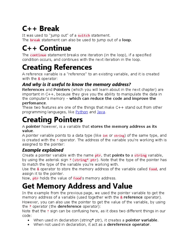 C++ Break C++ Continue Creating References: and Why Is It Useful To ...