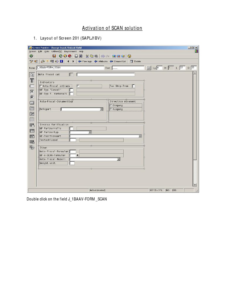 Activation of SCAN Solution: 1. Layout of Screen 201 (SAPLJ1BV) | PDF