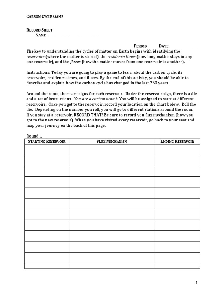 Student Handout Carbon Cycle | PDF | Carbon Cycle | Reservoir
