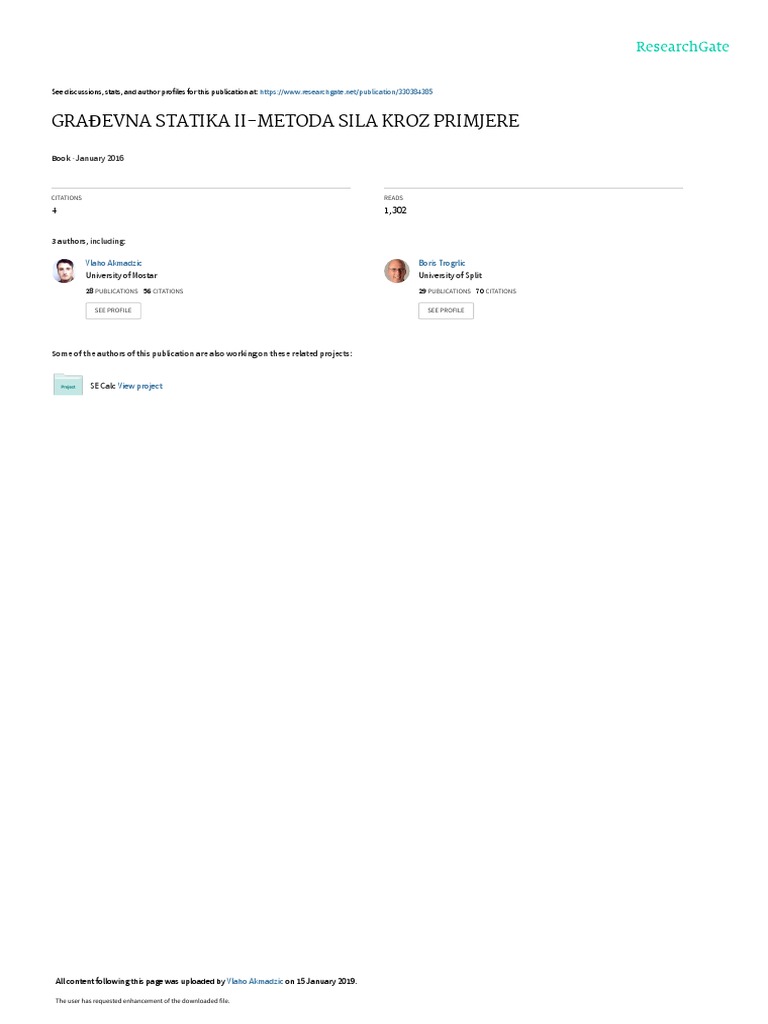 Vlaho Akmadzic Boris Trogrlic Kristina Prusac GRADEVNA STATIKA II METODA SILA KROZ PRIMJERE PDF ...