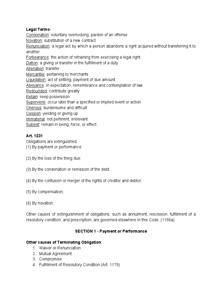 Philippine Oblicon Articles 1231-1261 | PDF | Legal Tender | Payments