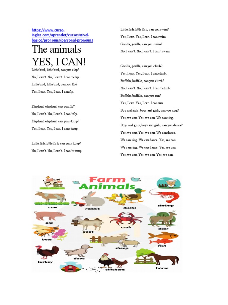 The Animals Yes, I Can!: Basico/pronouns/personal-Pronouns | PDF | Nature